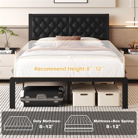 Lifezone Bed Frame With Upholstered Headboard Queen Metal Support N