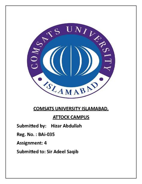Itm Assignment 4 Comsats University Islamabad Attock Campus Submitted By Hizar Abdullah Reg