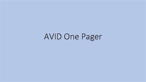 Avid One Pager Follow This Format For Your