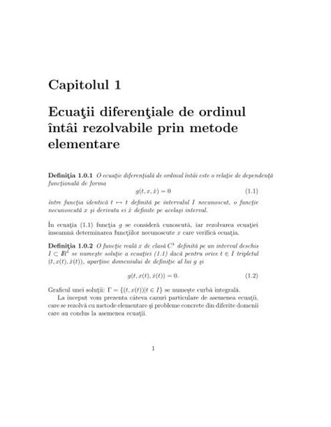 Capitolul 1 Ecuatii Diferentiale De Ordinul ˆıntâi Rezolvabile Prin