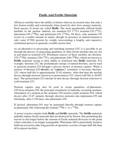 Fissile Vs Fertile Materials Explained Pdf Neutron Nuclear Fission