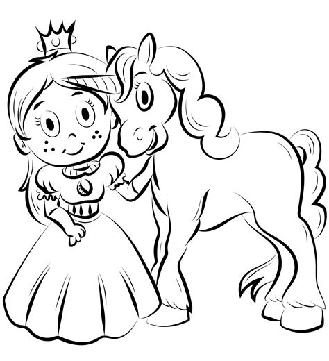 Princess With Unicorn Coloring Page Colouringpages