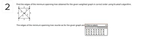 Solved Find The Edges Of The Minimum Spanning Tree Obtained For The Given Weighted Graph In The
