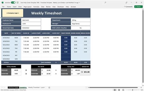 How To Make A Timesheet In Excel With Lunch Break