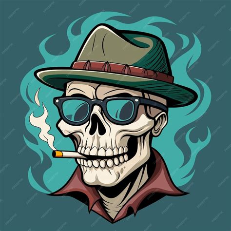 A Skull With Sunglasses And A Skull Wearing A Hat And Sunglasses Premium Ai Generated Vector