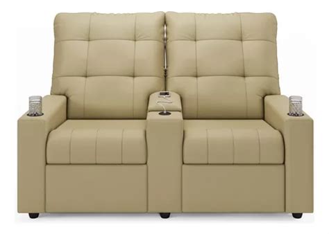 Poltrona Cinema Reclinável 2 Lugar Baú Usb Mallie Pu Bg Cor Creme