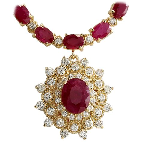 Gia Certified 45 Carat Natural Burma Ruby And Diamond Necklace 18 Karat