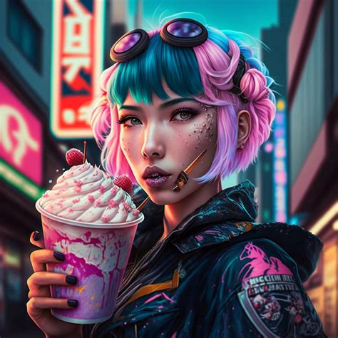 Portrait Of A Beautiful Japanese Cyberpunk Ice Cre By Galacticavatars
