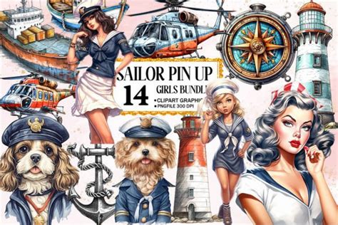 Sailor Pin Up Girls Bundle Sublimation Graphic By Ak Artwork · Creative