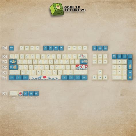 Japanese Wave Keycaps Blue Keycaps Goblintechkeys