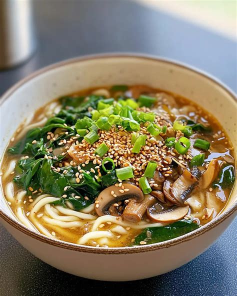 Miso Mushroom Udon Soup With Spinach Touche Parfaite