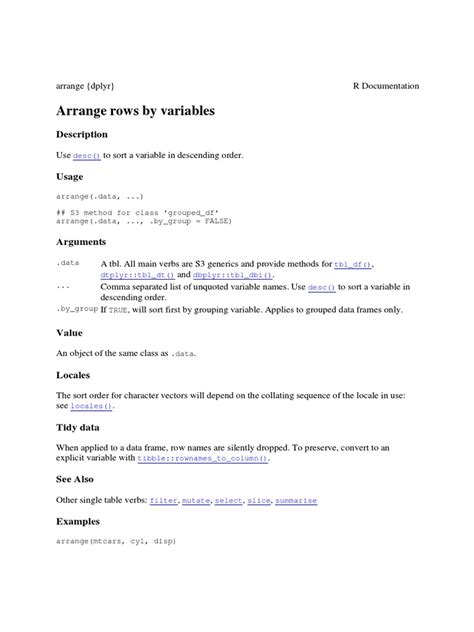 Dplyr Arrange In R Pdf