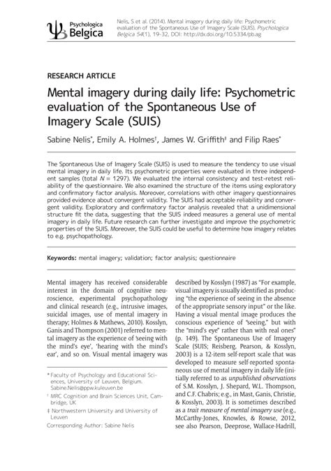 Pdf Mental Imagery During Daily Life Psychometric Evaluation Of The