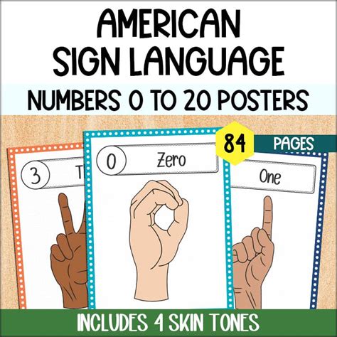 American Sign Language Asl Numbers To 20 Posters In 4 Skin Tones