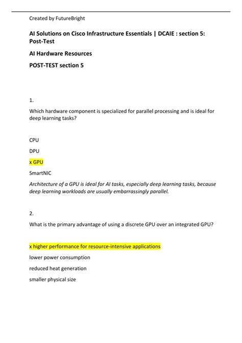 Test Bank For Ai Solutions On Infrastructure Essentials Section 1 Ai