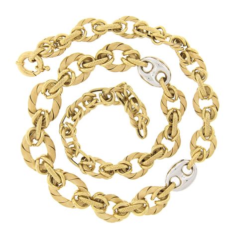 Fancy 14k Gold 17 Alternating Polished Matte Oval And Mariner Link