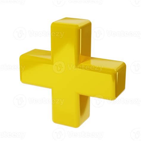 Realistic 3d Yellow Golden Plus Add Sign Icon Decorative Arithmetic Element Education Maths