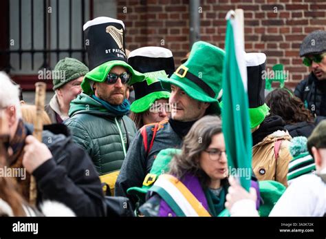 People Partying At Saint Patrick S Day In The City Center Of Brussels