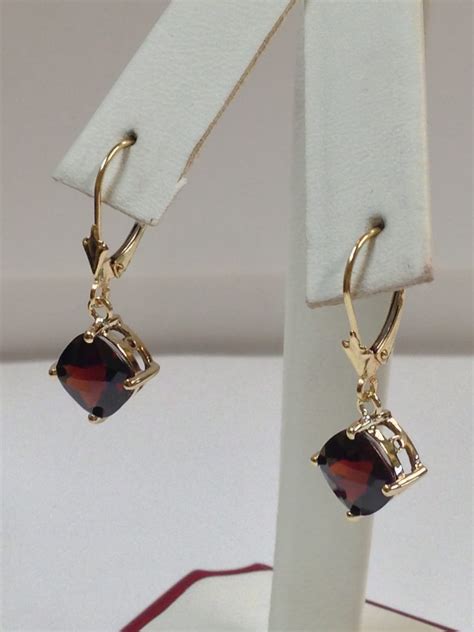 Natural Garnet Dangle Earrings Solid 14kt Yellow Gold Etsy