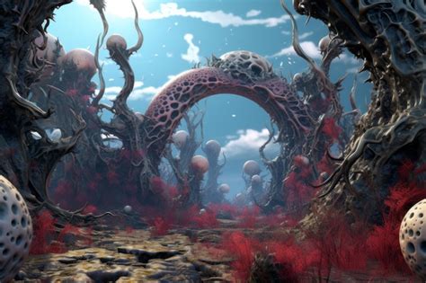 Premium Vector An Alien Landscape With Lots Of Plants And Trees