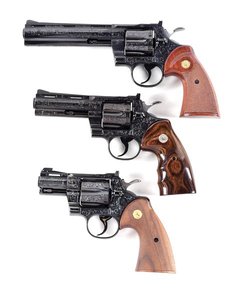 Lot Detail M A Trio Of Colt Python Revolvers Engraved By Mike