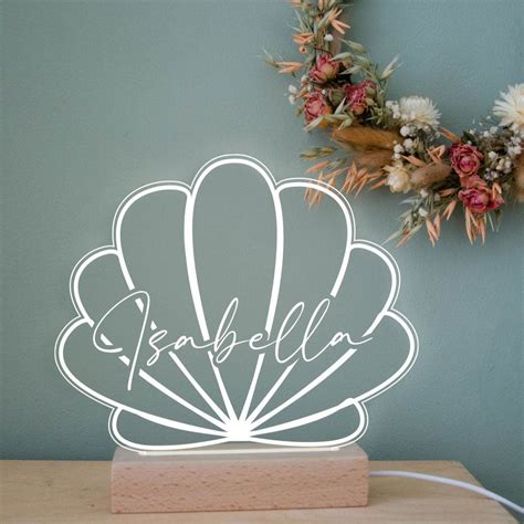 Personalised Name Shell Led Light Birch And Tides