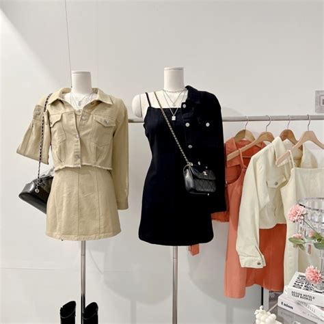 이프유마인 당일발송 자켓원피스set페미닌 가을 앰버서더 코튼 버튼 데님 포켓 카라 크롭 숏 자켓 핀턱 A라인 플레어 슬립 뷔스티에 나시 미니 원피스 투피스