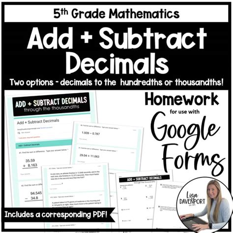 Add And Subtract Decimals Homework 5th Grade Math By Lisa Davenport