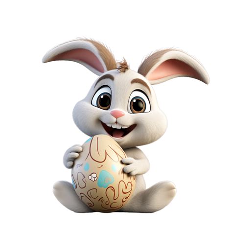 Ai Generated Cute White Fluffy Bunny With Easter Egg Cartoon Mascot