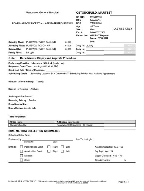 Order Bone Marrow Biopsy And Aspirate Procedure Outpatient Vgh