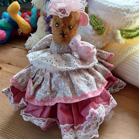 Victoriana Ball Gown Dress Costume Mouse Model Felted And Fabric Vintage