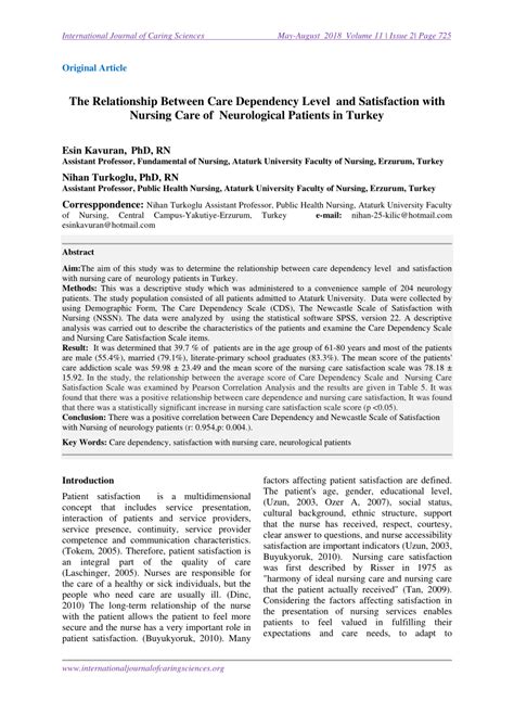 Pdf The Relationship Between Care Dependency Level And Satisfaction With Nursing Care Of