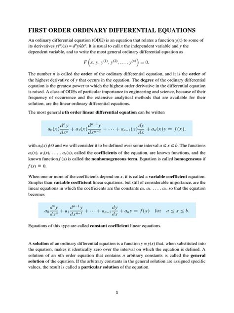 First Order Ordinary Differential Equations Pdf Ordinary