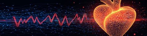 Abstract Human Heart With Glowing Network Pulsating Red Glow Ecg