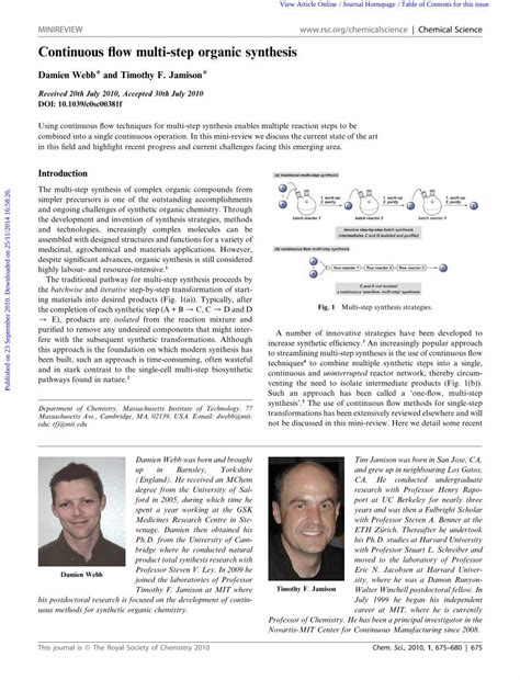 Pdf Continuous ﬂow Multi Step Organic Synthesis · Continuous ﬂow Multi Step Organic Synthesis