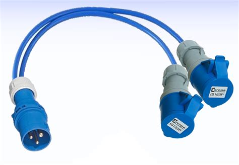 16 Amp To 2 X 16 Amp Sockets 2way Blue Splitter 240v Caravan Hook Up