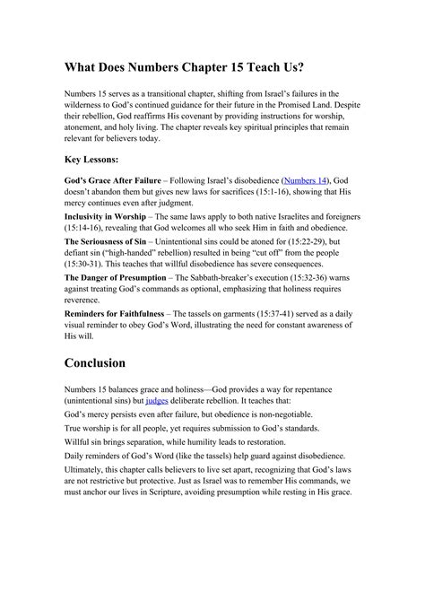 Bible Numbers Chapter 15 Numbers Chapter 15 Summary Docx