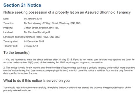 Free Section 21 Notice Mudhut Letting Marketplace