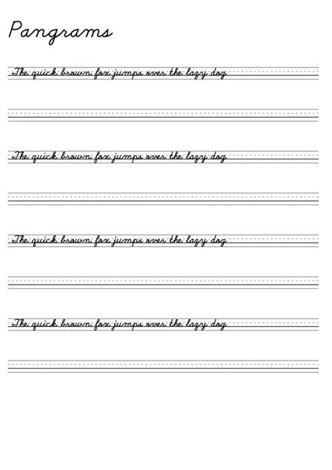 Pangrams Cursive Handwriting Worksheets For Adults