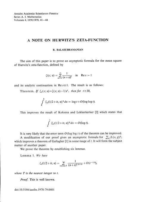 Pdf A Note On Hurwitzs Zeta Function