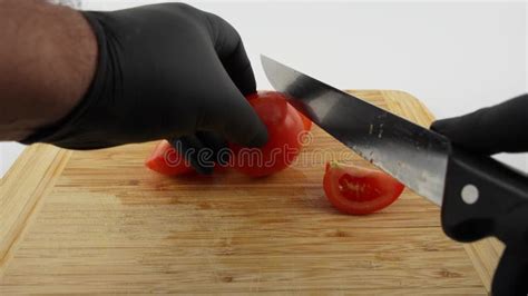 Tomato Is Cut Into Pieces On A Cutting Board Stock Footage Video Of