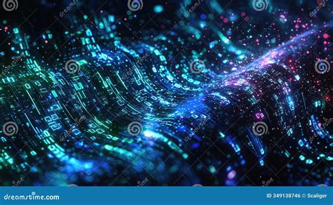 Glowing Binary Code Golden Abstract Background Glowing Cloud Of Big