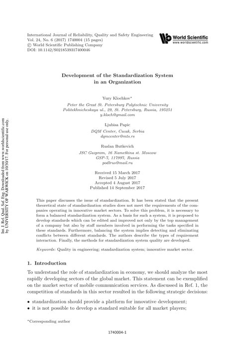 Pdf Development Of The Standardization System In An Organization