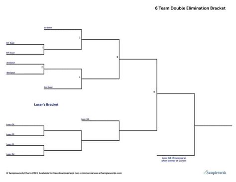Free Printable 6 Team Tournament Brackets Single Or Double 52 Off