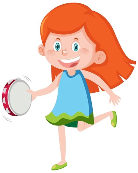 Linda Garota Tocando Pandeiro Vetor Premium