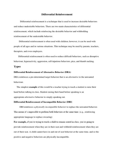 Differential Reinforcement Final Pdf Reinforcement Psychology