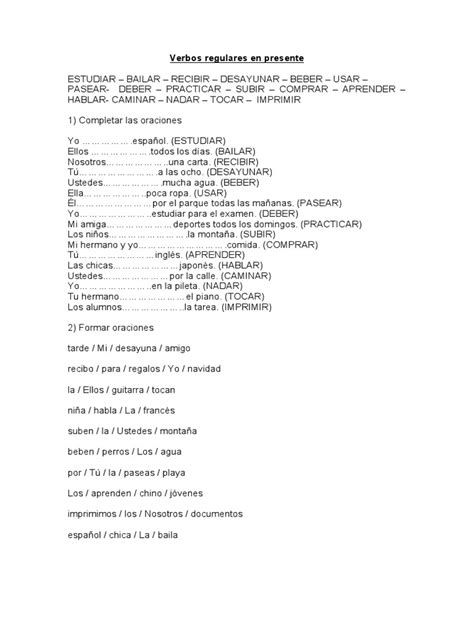 Verbos Regulares En Presente Ejercicios De Gramatica 25637 Pdf