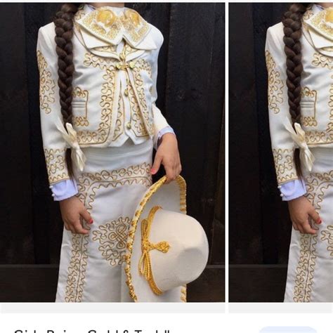 Matching Sets Elegant White And Gold Embroidered Girls Mariachi