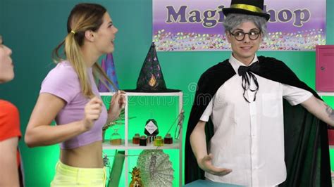 Two Girls And A Young Man Stand In A Magic Shop Stock Video Video Of