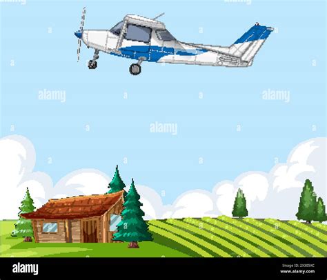 Vector Illustration Of A Plane Above A Rural House Stock Vector Image And Art Alamy